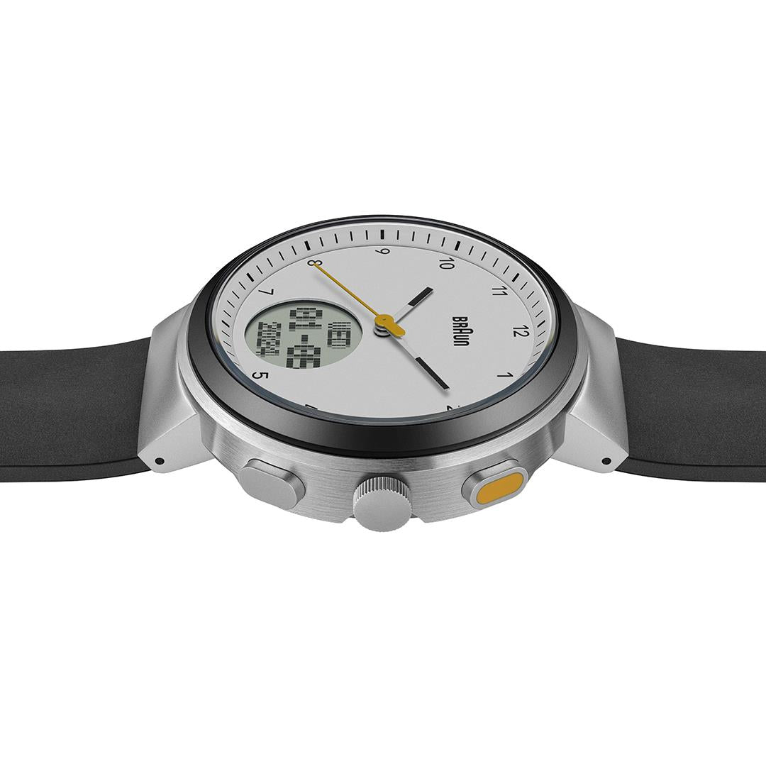 BN0299 Braun step counter watch - white dial and black silicone strap ...