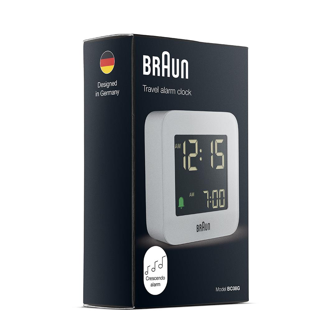 BC08 Braun digital travel alarm clock - grey – US - Braun Clocks & Watches